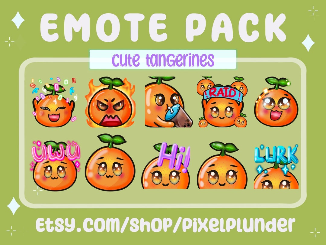 Set of 10 Cute Orange Tangerine Emotes for Youtube, Twitch & Discord ...