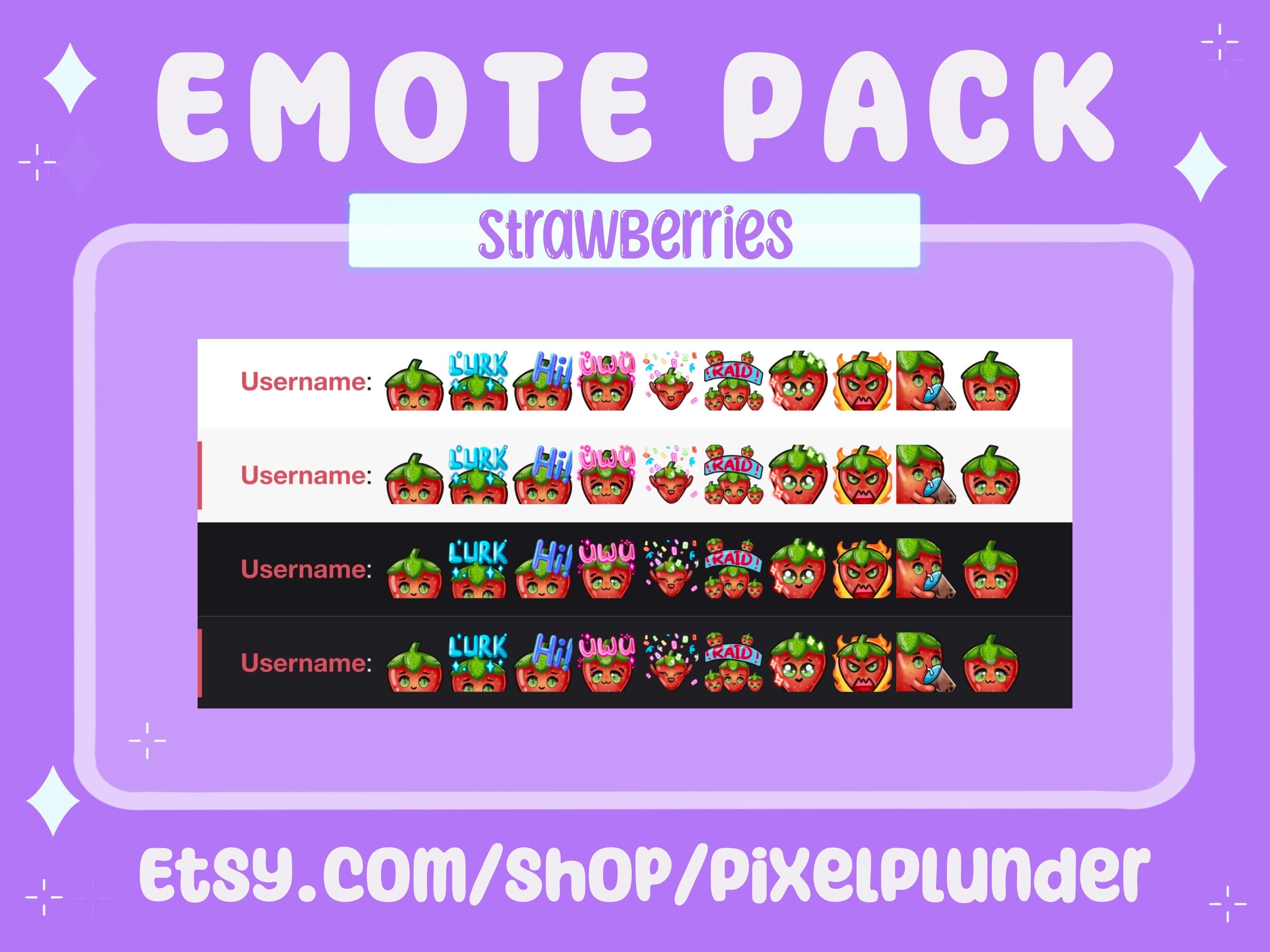 Set of 10 Cute Orange Strawberry Emotes for Youtube, Twitch & Discord ...