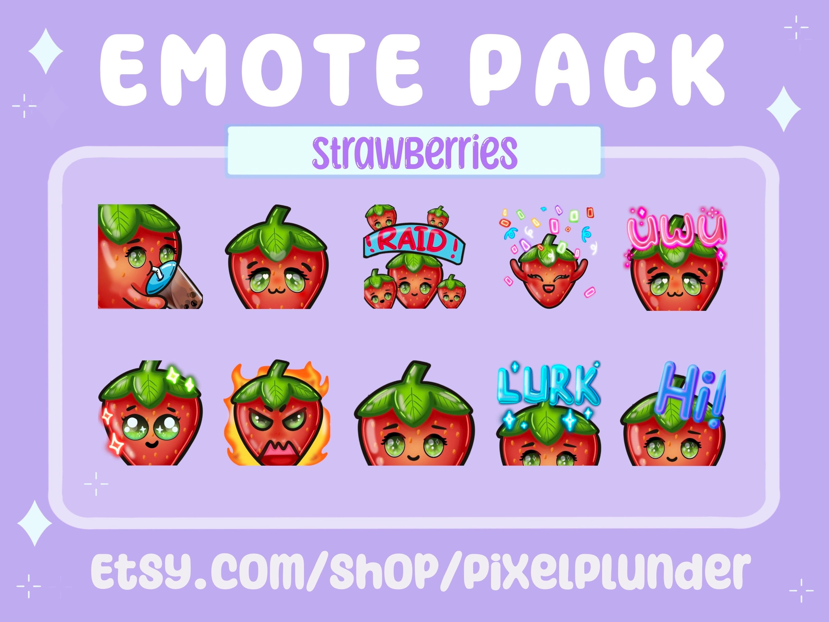 Set of 10 Cute Orange Strawberry Emotes for Youtube, Twitch & Discord ...