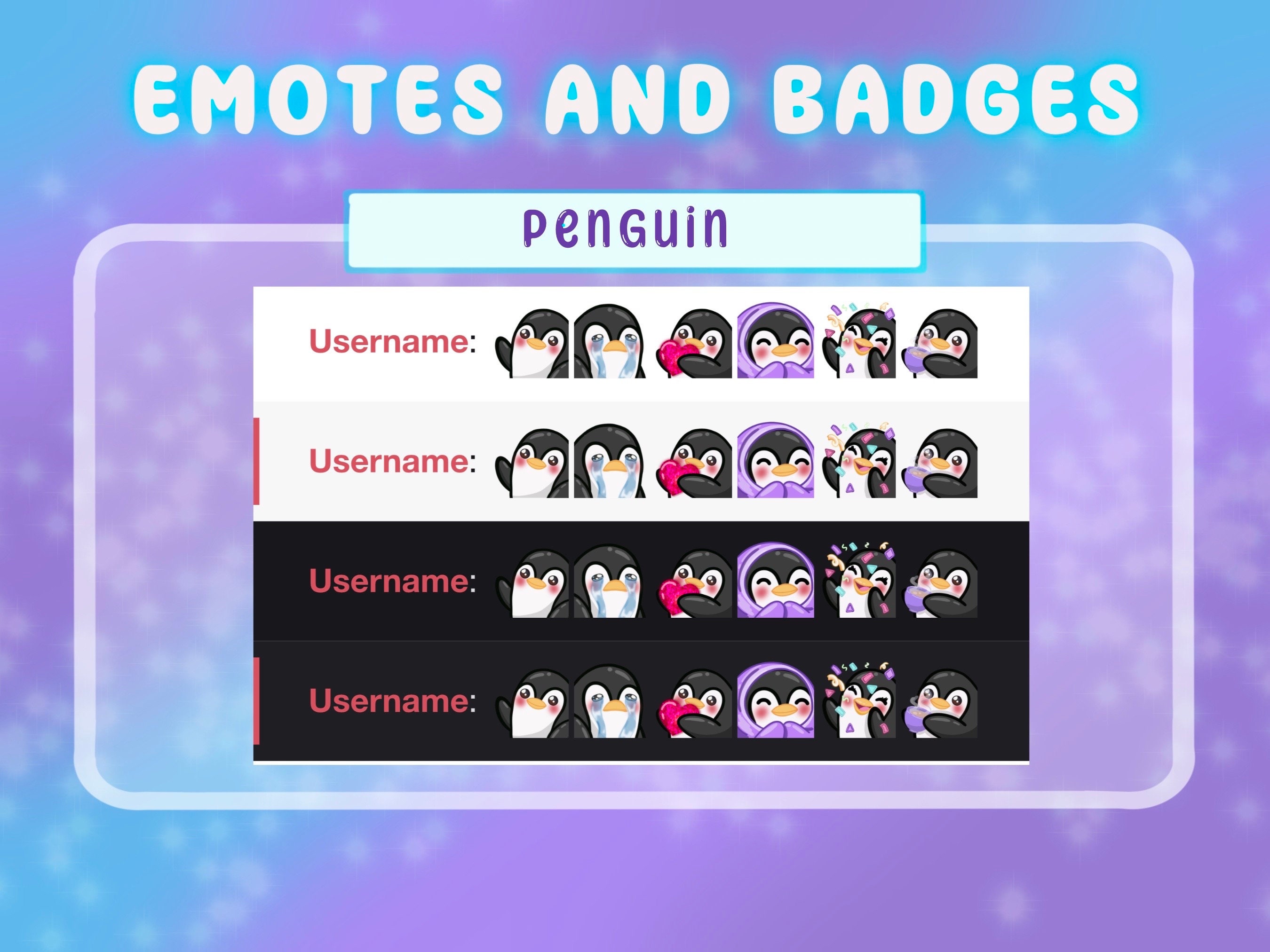 Set of 6 PENGUIN Emotes Youtube, Twitch & Discord - Cute Penguin Emotes ...