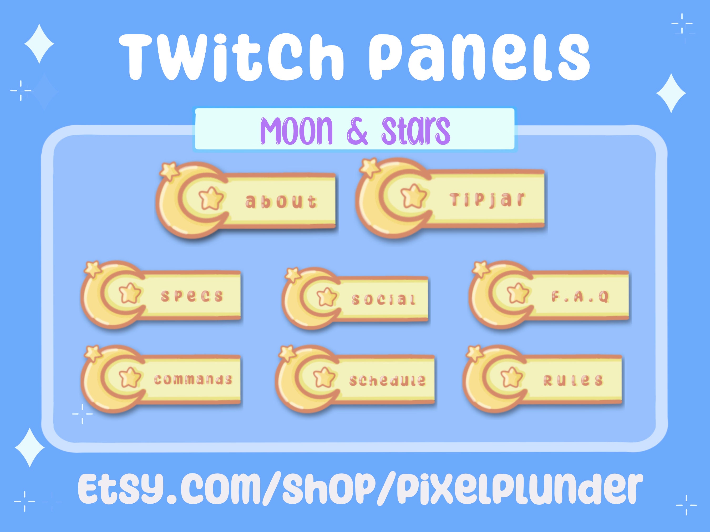 Set of 8 Yellow Moons and Stars TWITCH PANELS Youtube, Twitch & Discord ...