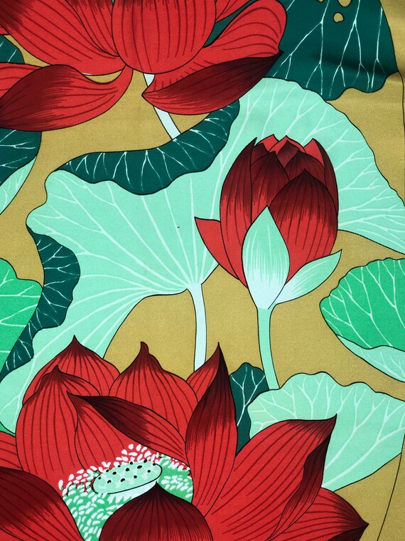 Vintage Hermes Silk Scarf, Red Lotus Flowers, Rare He… - Gem