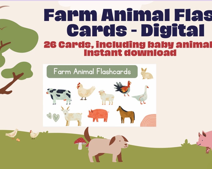 Farm Animal Flashcards | Digital Download | Toddler Flashcards ...