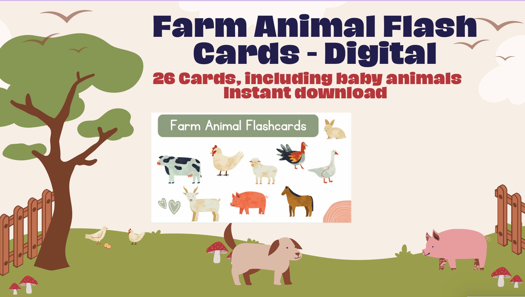 Farm Animal Flashcards Digital Download Toddler Flashcards Educational ...
