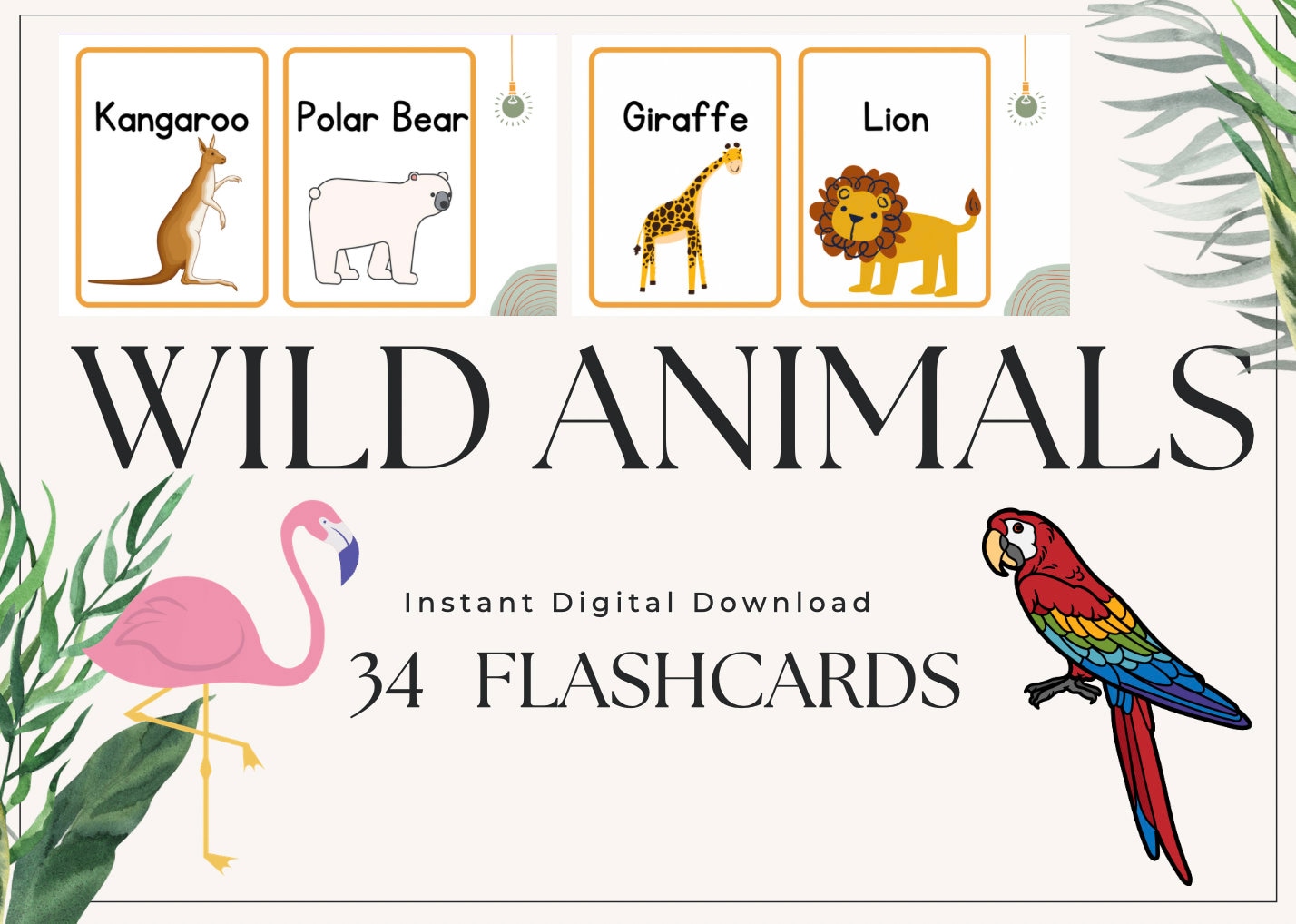 Wild Animal Flashcards Digital Download Toddler Flashcards Educational ...