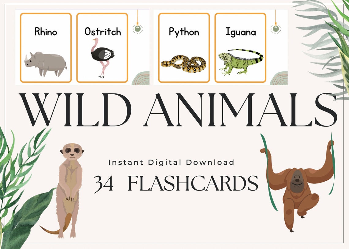 Wild Animal Flashcards Digital Download Toddler Flashcards Educational ...