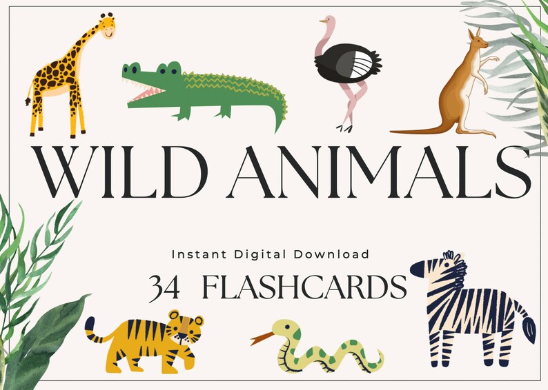 Wild Animal Flashcards Digital Download Toddler Flashcards Educational ...