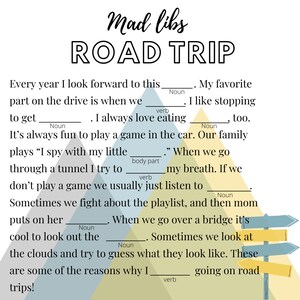 Road trip game mad libs for travel games for driving or | Etsy