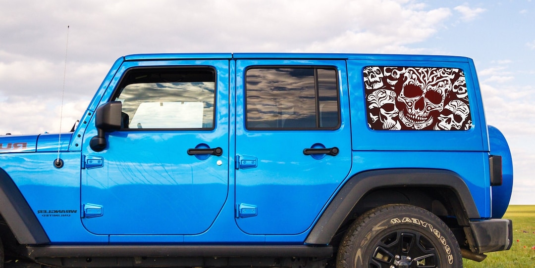 Skulls Spooky Window Perforated Vinyl Flag See-thru Graphics Fit Jeep ...