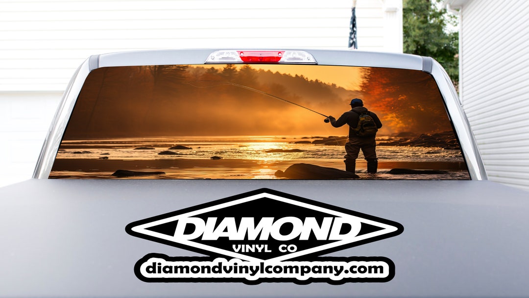 Truck Window Perforated Vinyl Hunting Fly Fishing Fisherman See-thru ...