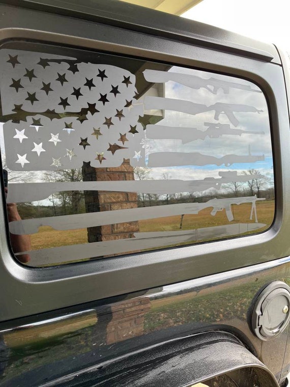 Distressed American Gun Flag Rear Window Decals Fits Jeep | Etsy