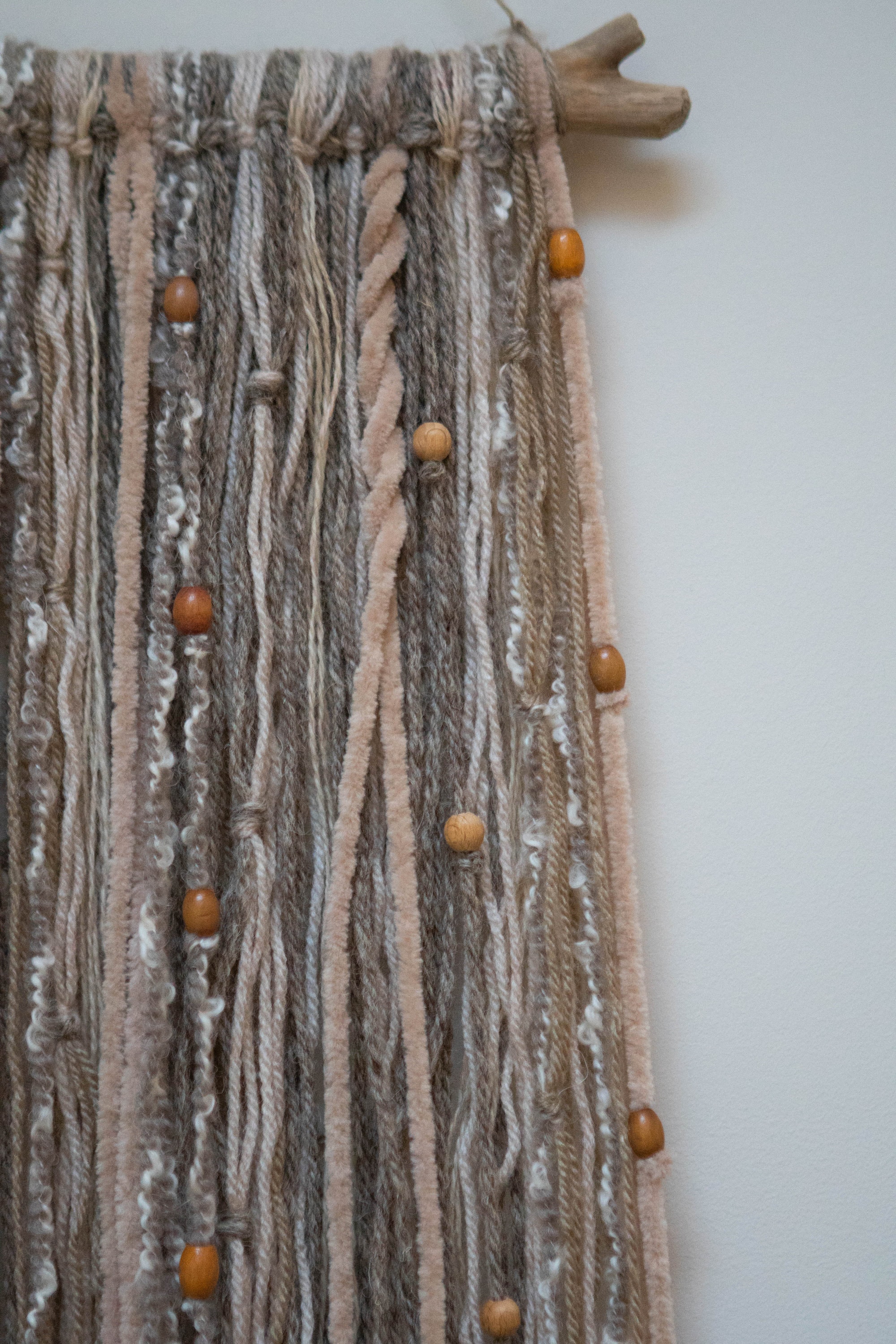 Neutral Beige & Brown Beaded Wall Hanging, Yarn, Wool, Boho, Home Decor ...