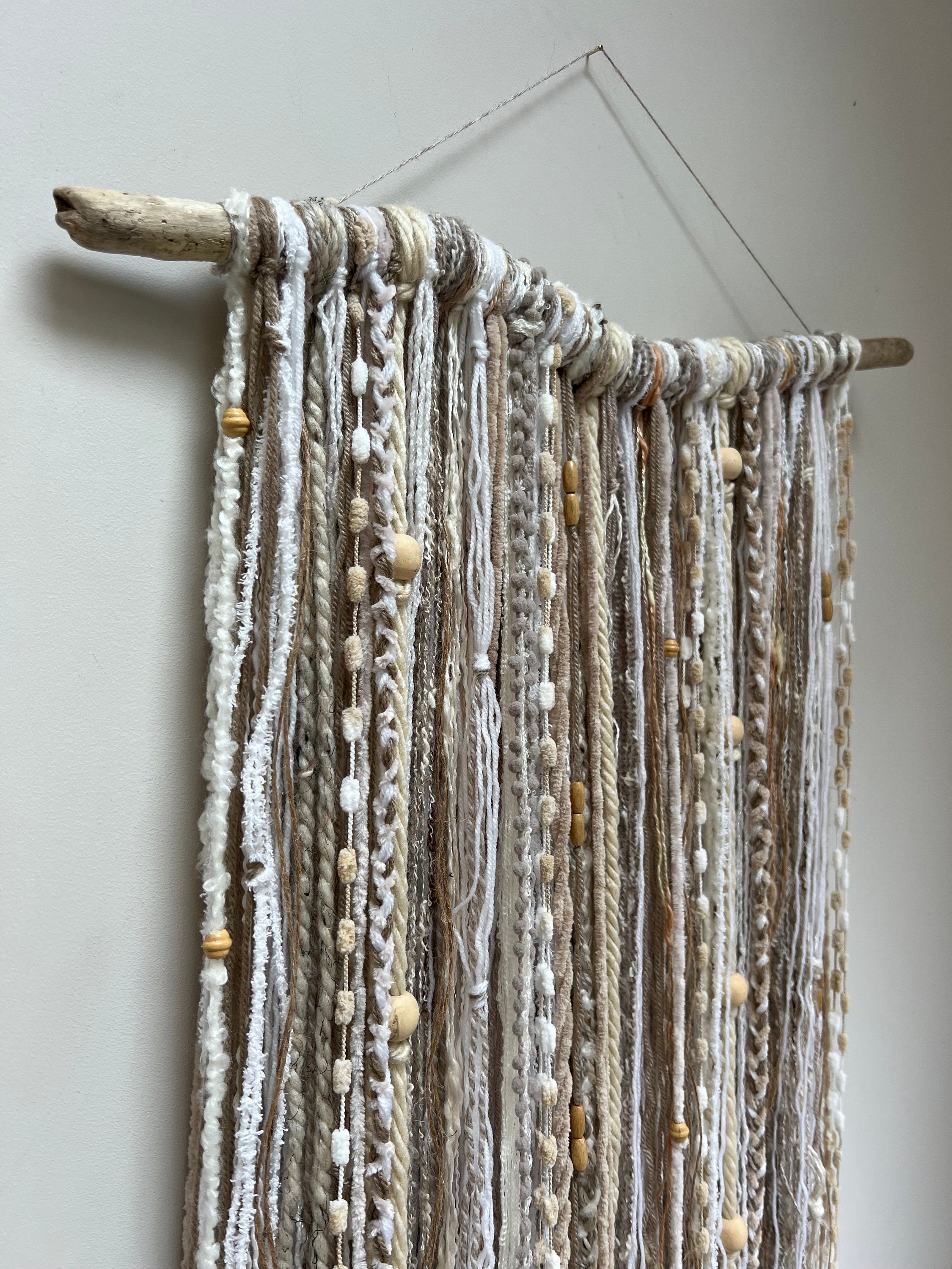 Neutral Beige & Brown Beaded Wall Hanging, Yarn, Wool, Boho, Home Decor ...