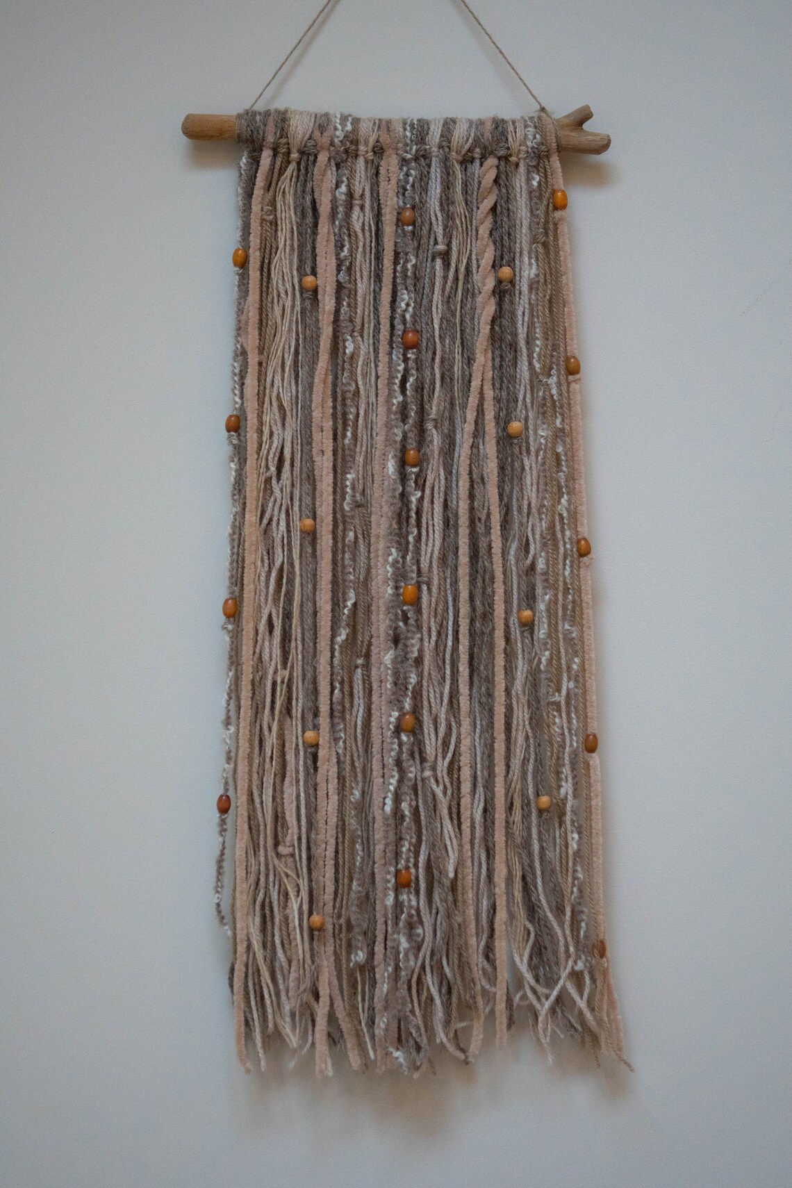 Neutral Beige & Brown Beaded Wall Hanging, Yarn, Wool, Boho, Home Decor ...