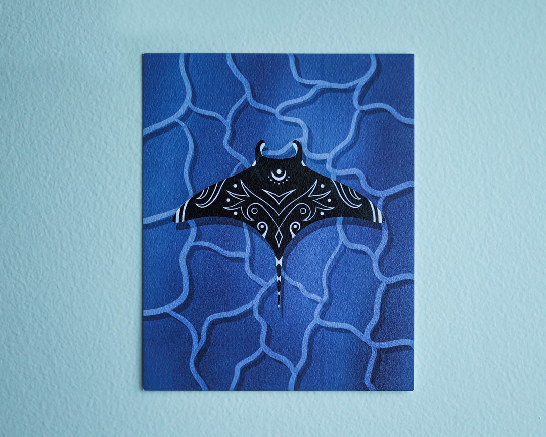 Manta Ray Illustration | Digital Art Print | Sea Animal Design | Marine ...