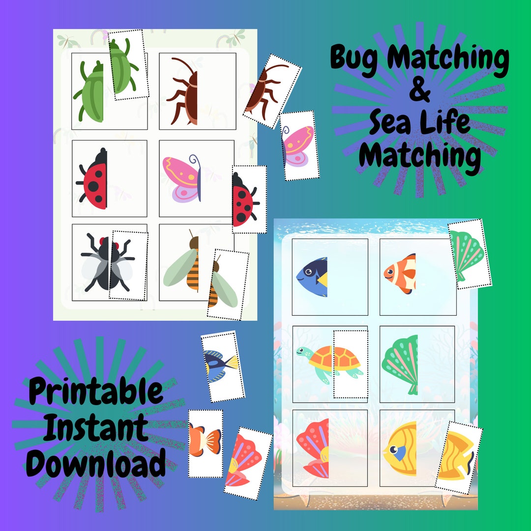 Bug and Sea Life Matching Game for Kids Toddler Learning Activities ...