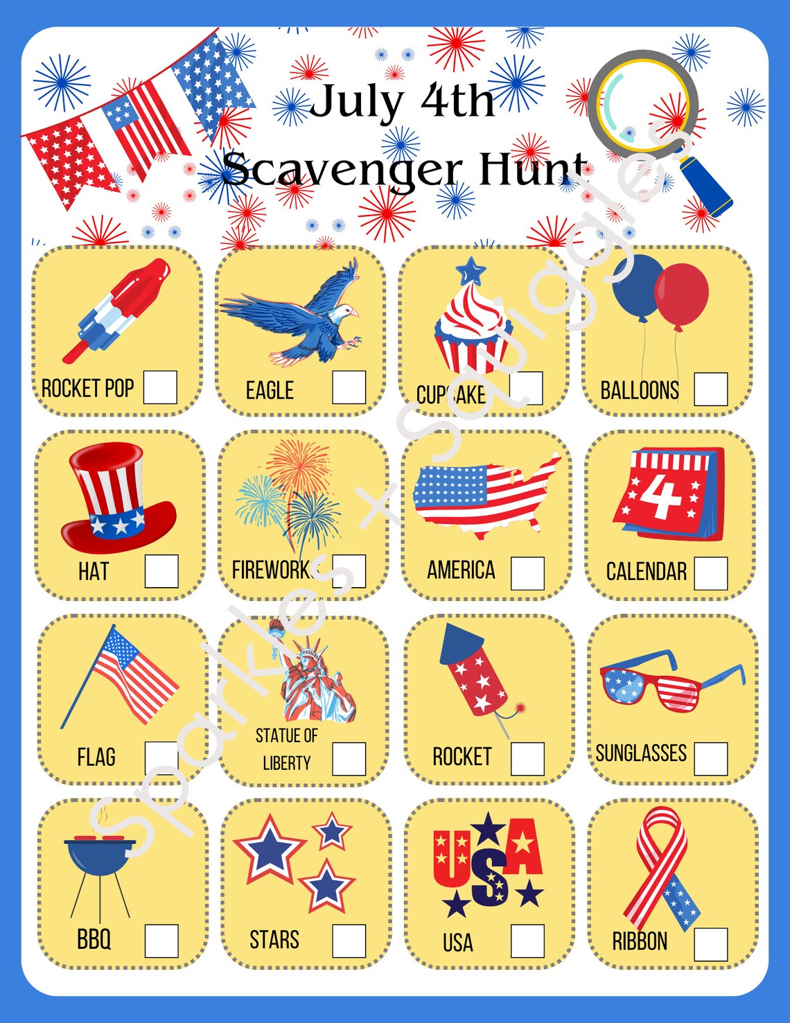 July 4th Scavenger Hunt Printable for Kids | Fourth of July Game ...
