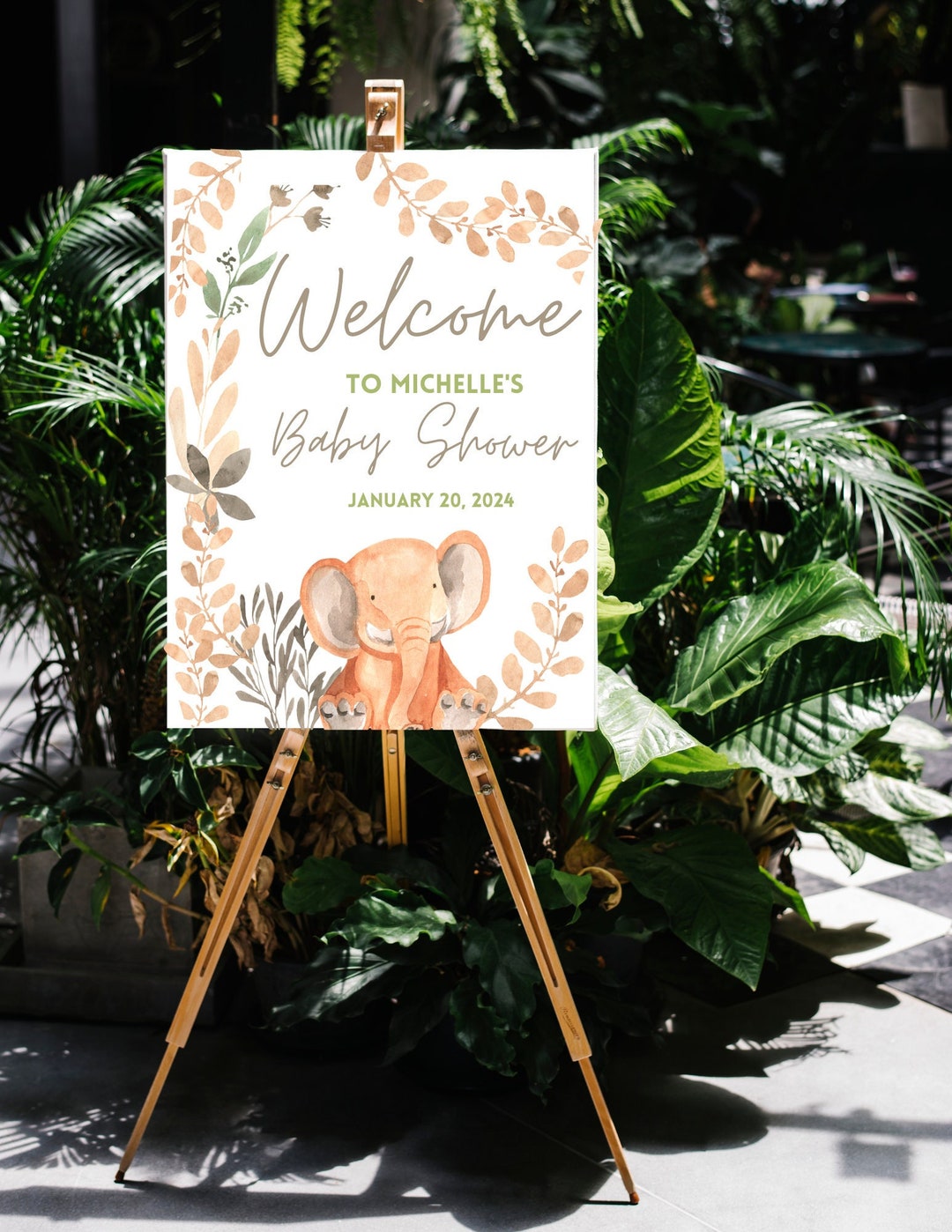 Personalized Gender Neutral Baby Shower Welcome Sign Elephant Baby ...