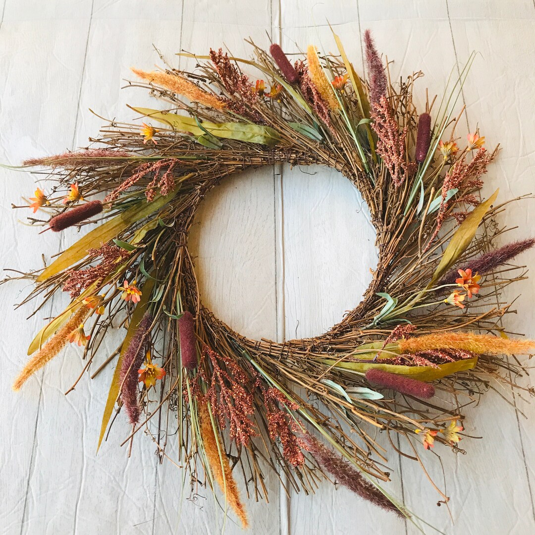 Wildflower Wheat Cattail and Foxtail Natural Wispy Fall Front Door ...
