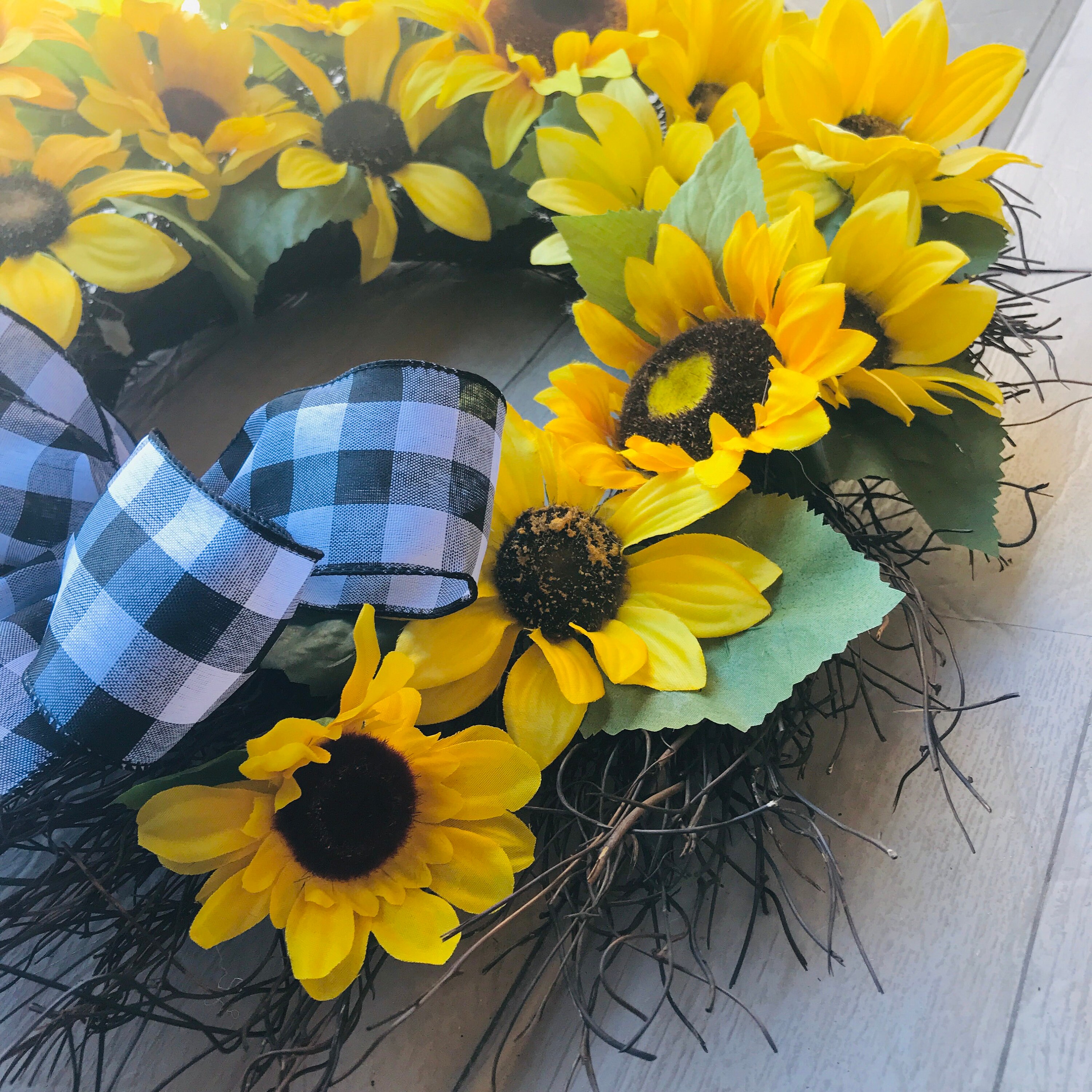 Sunflower Buffalo Plaid Spring Summer Front Door Wreath - Etsy