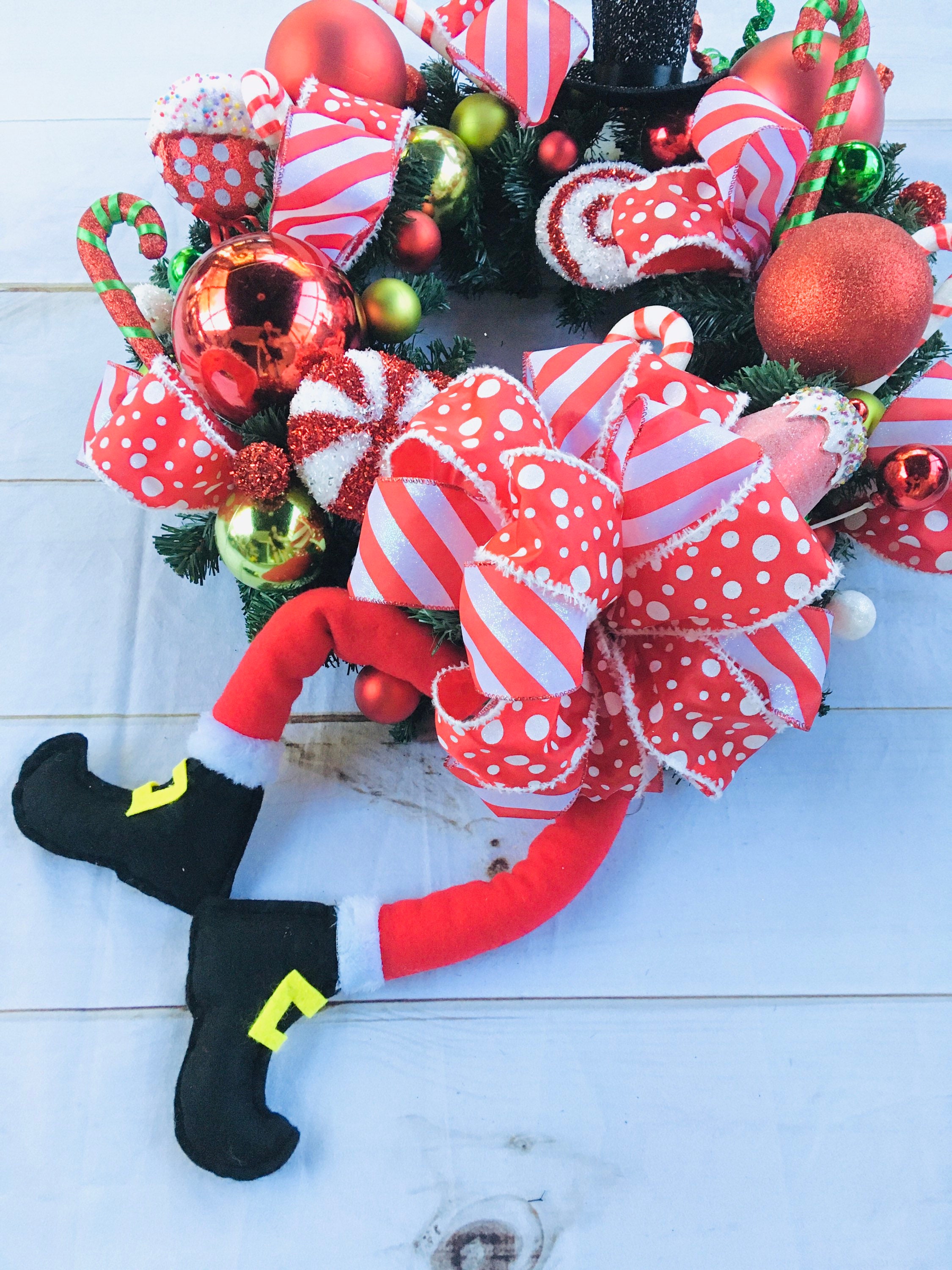 Pre Lit Christmas Elf Legs Candy Cane & Peppermint Whimsical - Etsy