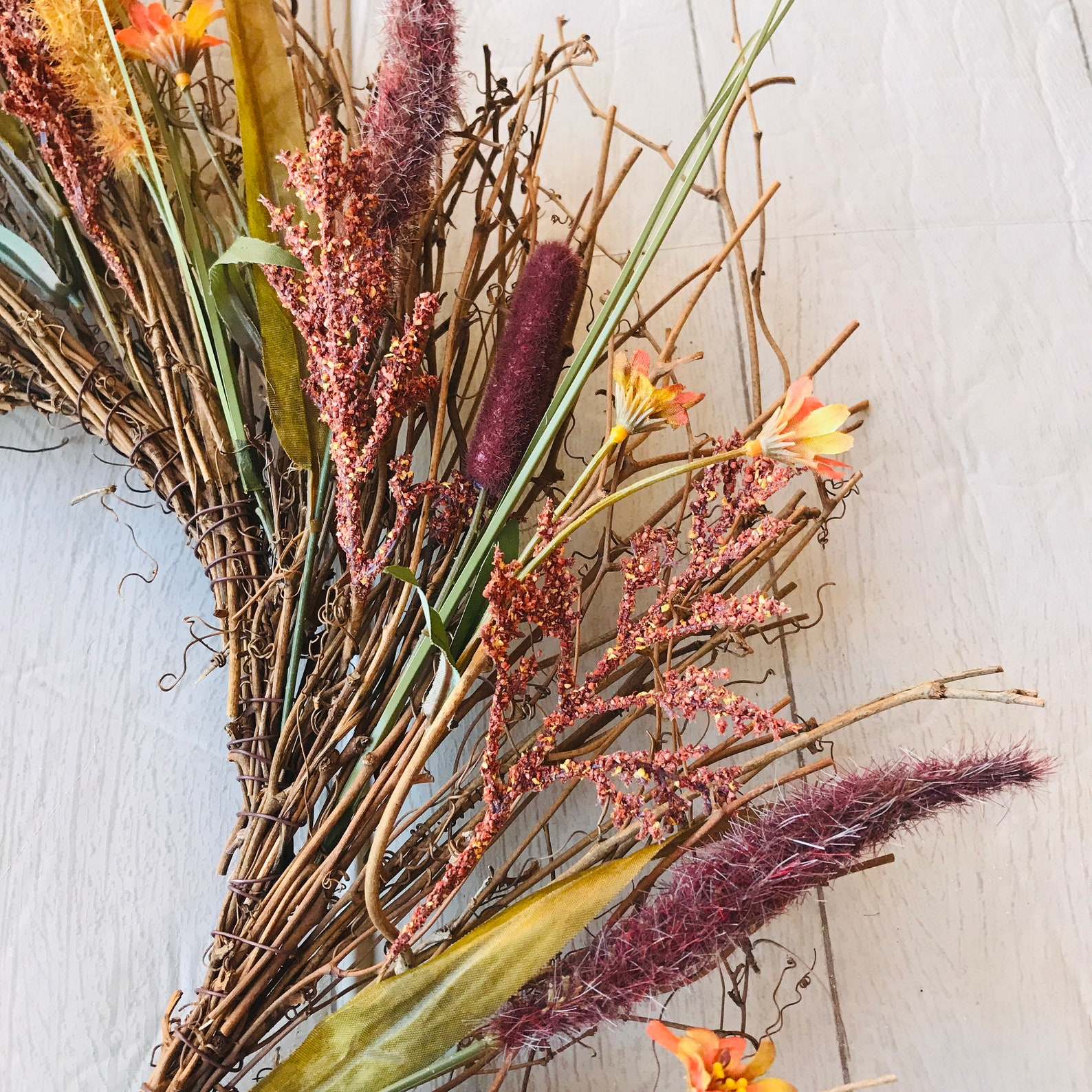 Wildflower Wheat Cattail and Foxtail Natural Fall Wispy Front - Etsy