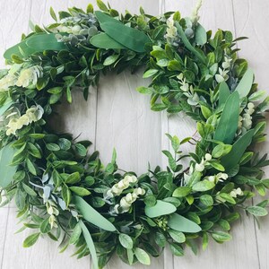 Seeded Eucalyptus and Greenery Year Round Front Door Wreath, Green ...
