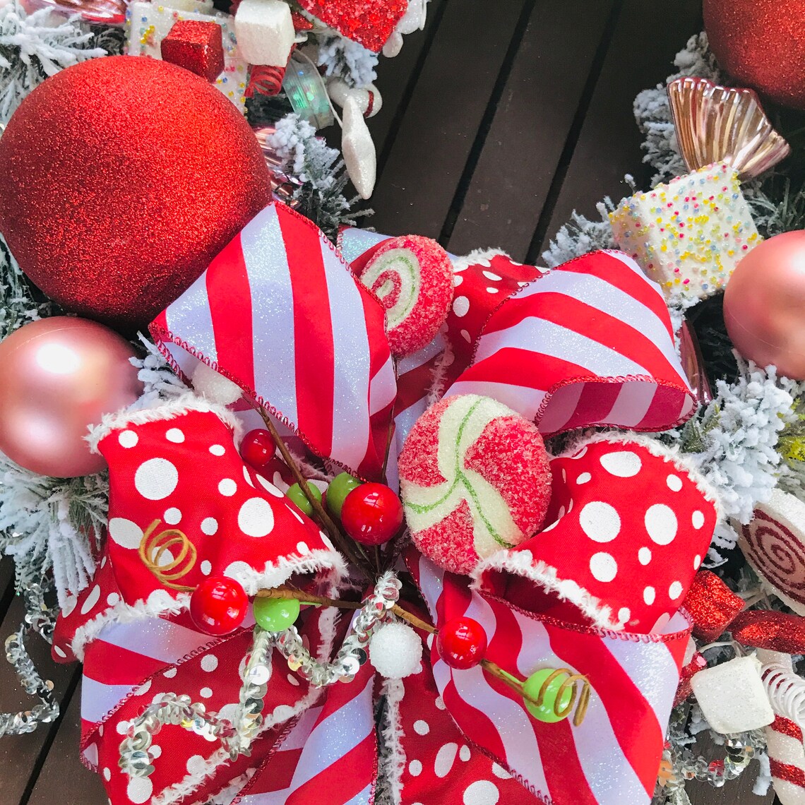 Pre Lit Pink Peppermint Candy Christmas Flocked Front Door - Etsy