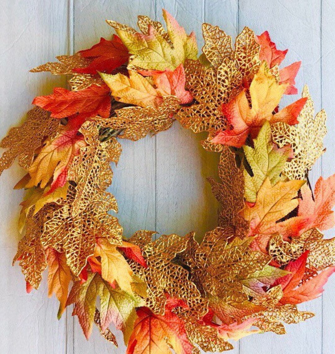 Glittery Traditional Fall Leaf Front Door Wreath, Glam Thanksgiving ...