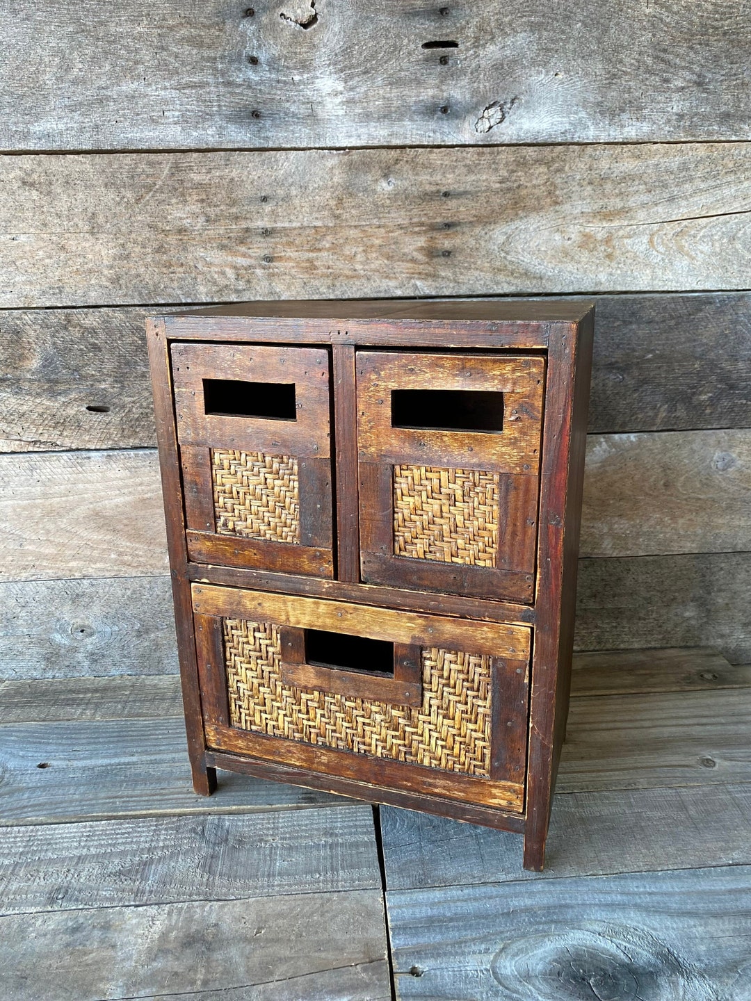 Wooden 3-drawer Tabletop Cabinet, Wood Storage Chest, Vintage Wooden ...