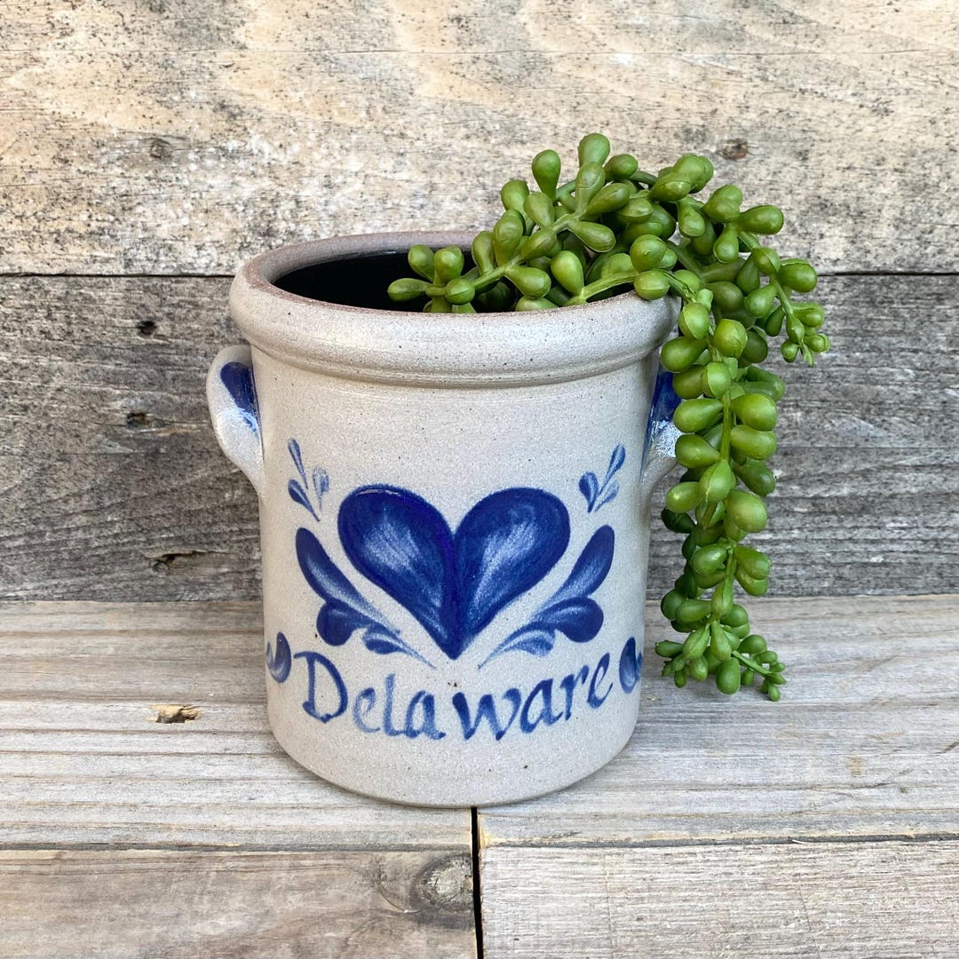 Rowe Pottery Salt Glaze Crock, Delaware Blue Heart, 2001 - Etsy