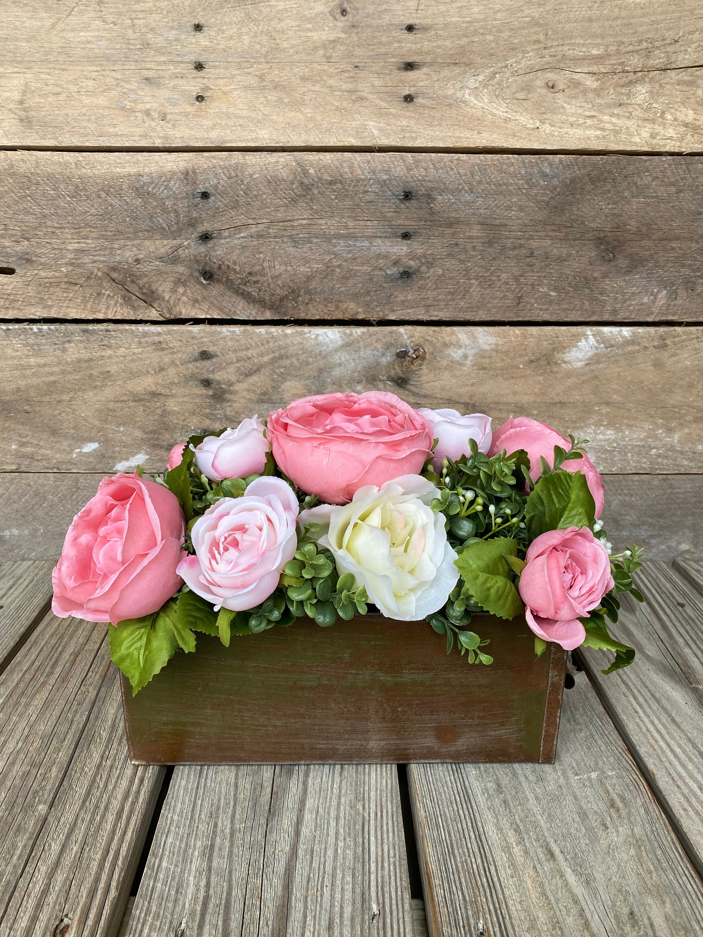 Cabbage Rose Arrangement in Vintage Metal File Drawer Cottage | Etsy