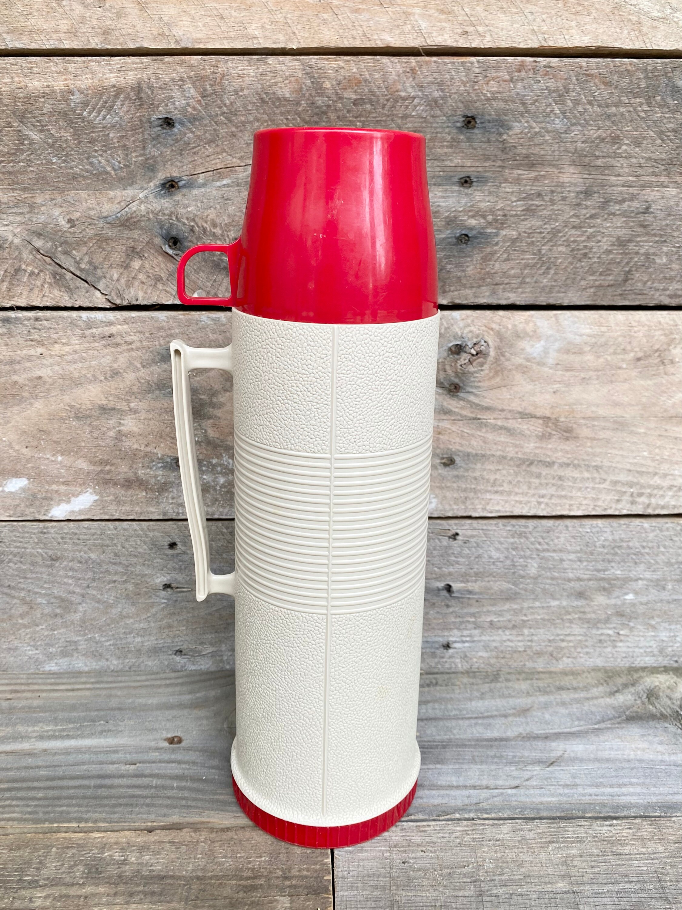 Red and Beige THERMOS , Vintage Insulated Thermos, Quart Size Thermos ...