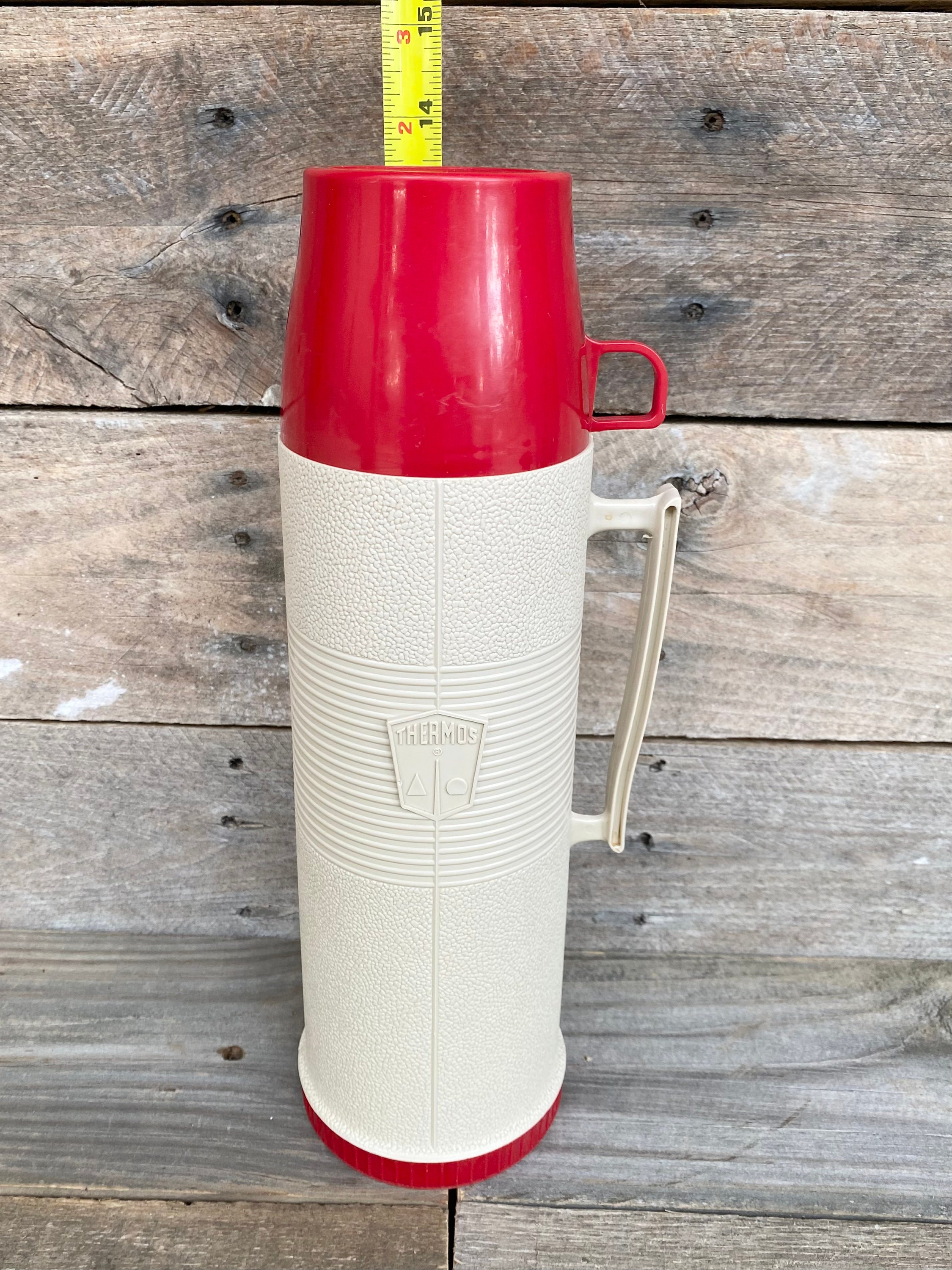 Red and Beige THERMOS , Vintage Insulated Thermos, Quart Size Thermos ...