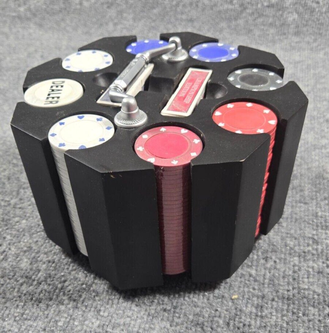 Vintage Wooden Poker Set Chips Cards Round Revolving Caddy Holder - Etsy