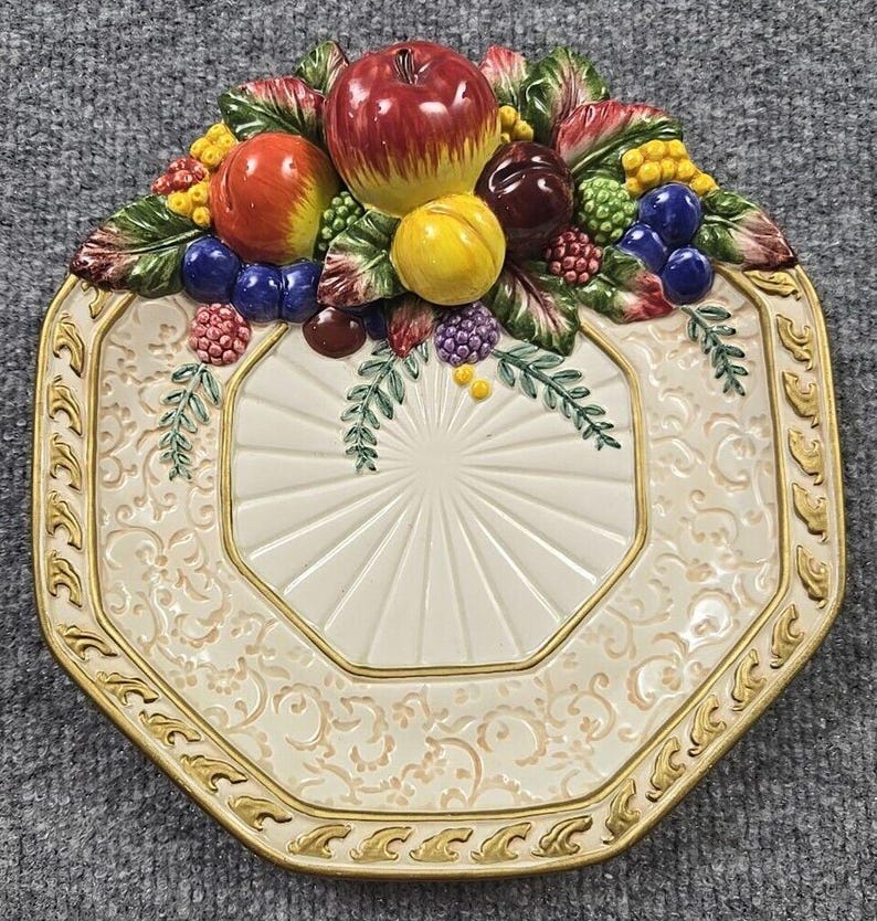Fitz & Floyd 8 Inch Octagon Venezia Fruit Canape Plate 3d Harvest ...