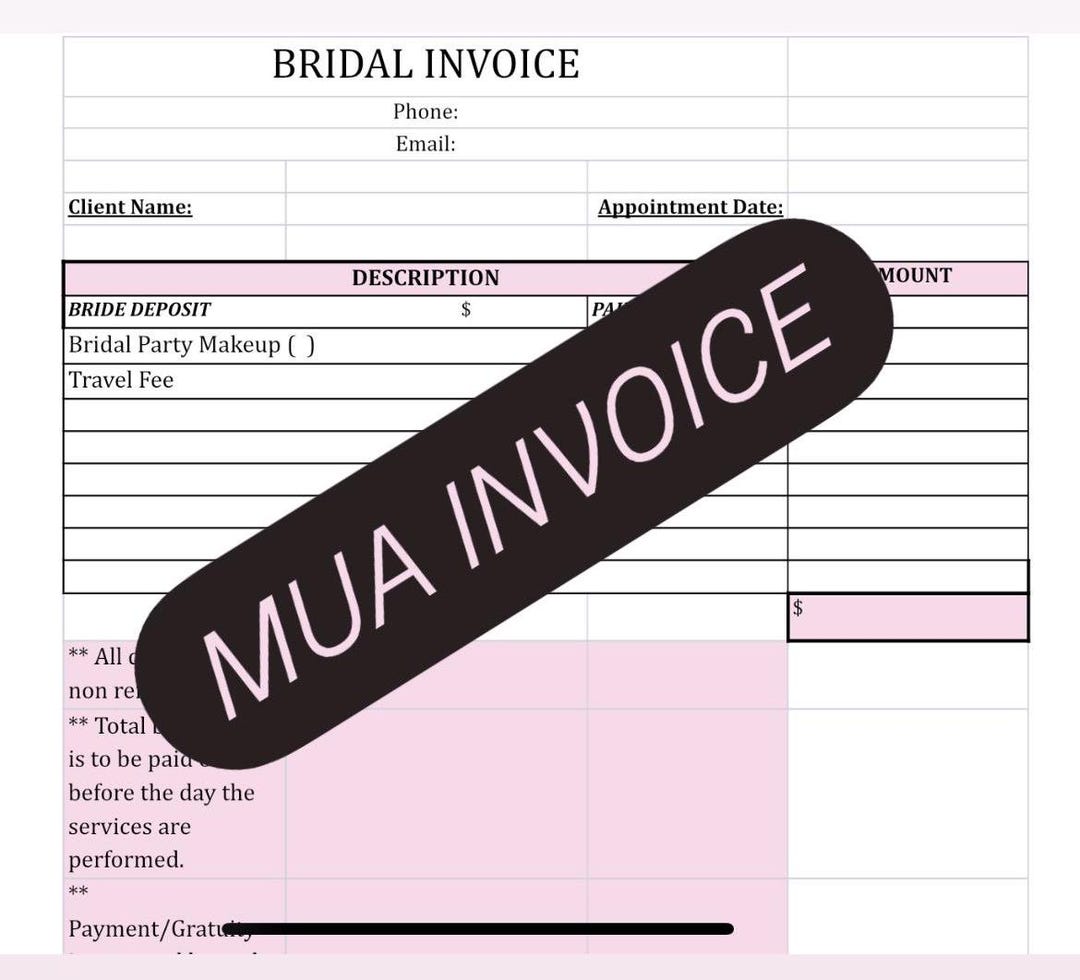 MAKEUP ARTIST INVOICE Template - Etsy