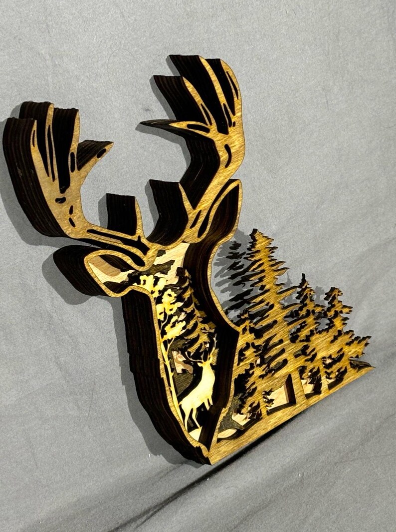 19 " - 3D Deer Layered Art | Wooden Layer Art | Wood Cutout | Laser Cut ...