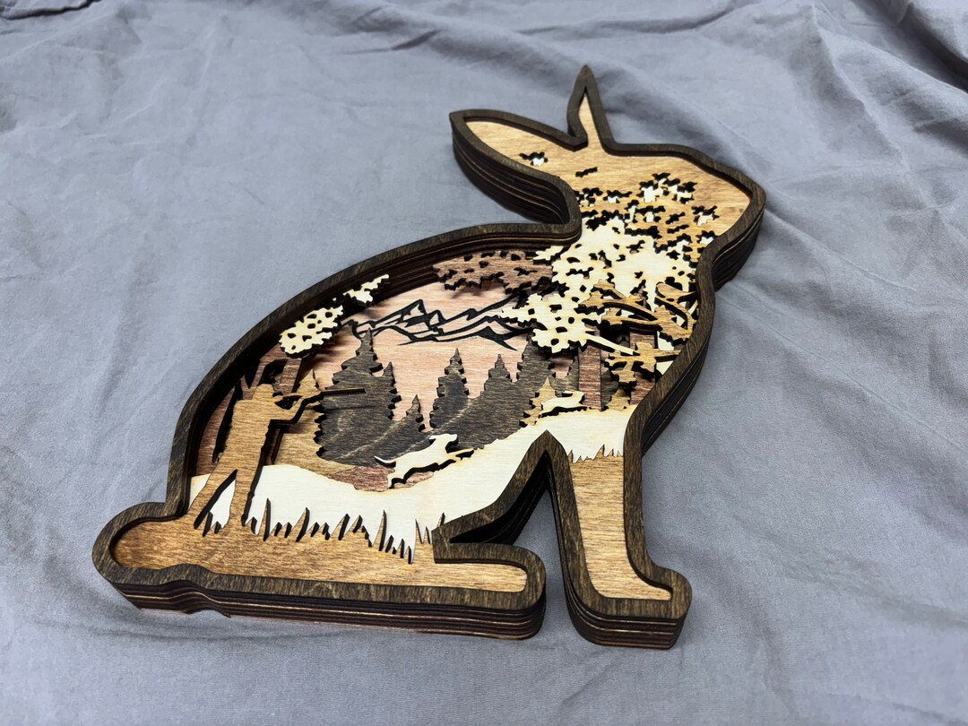 Rabbit Hunting Scene | Wooden Layer Art | Rabbit Bunny Beagle | Laser ...
