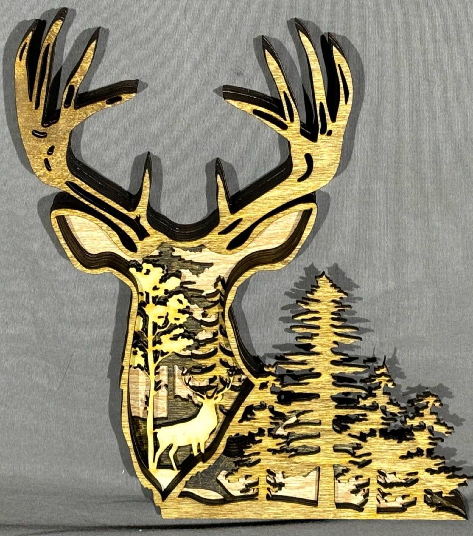 19 " - 3D Deer Layered Art | Wooden Layer Art | Wood Cutout | Laser Cut ...