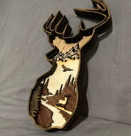 3D Deer Layered Art Wooden Layer Art Wood Cutout Laser Cut Gifts Gifts ...