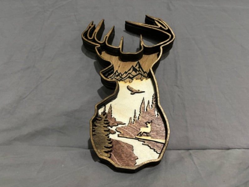 3D Deer Layered Art Wooden Layer Art Wood Cutout Laser Cut Gifts Gifts ...