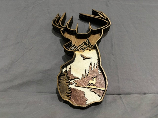 3D Deer Layered Art Wooden Layer Art Wood Cutout Laser Cut Gifts Gifts ...