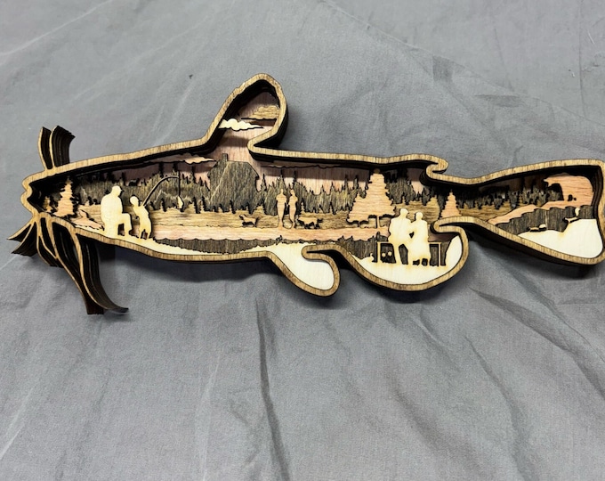 3D Catfish Layered Art Wooden Layer Art Wood Cutout Laser Cut Gifts ...