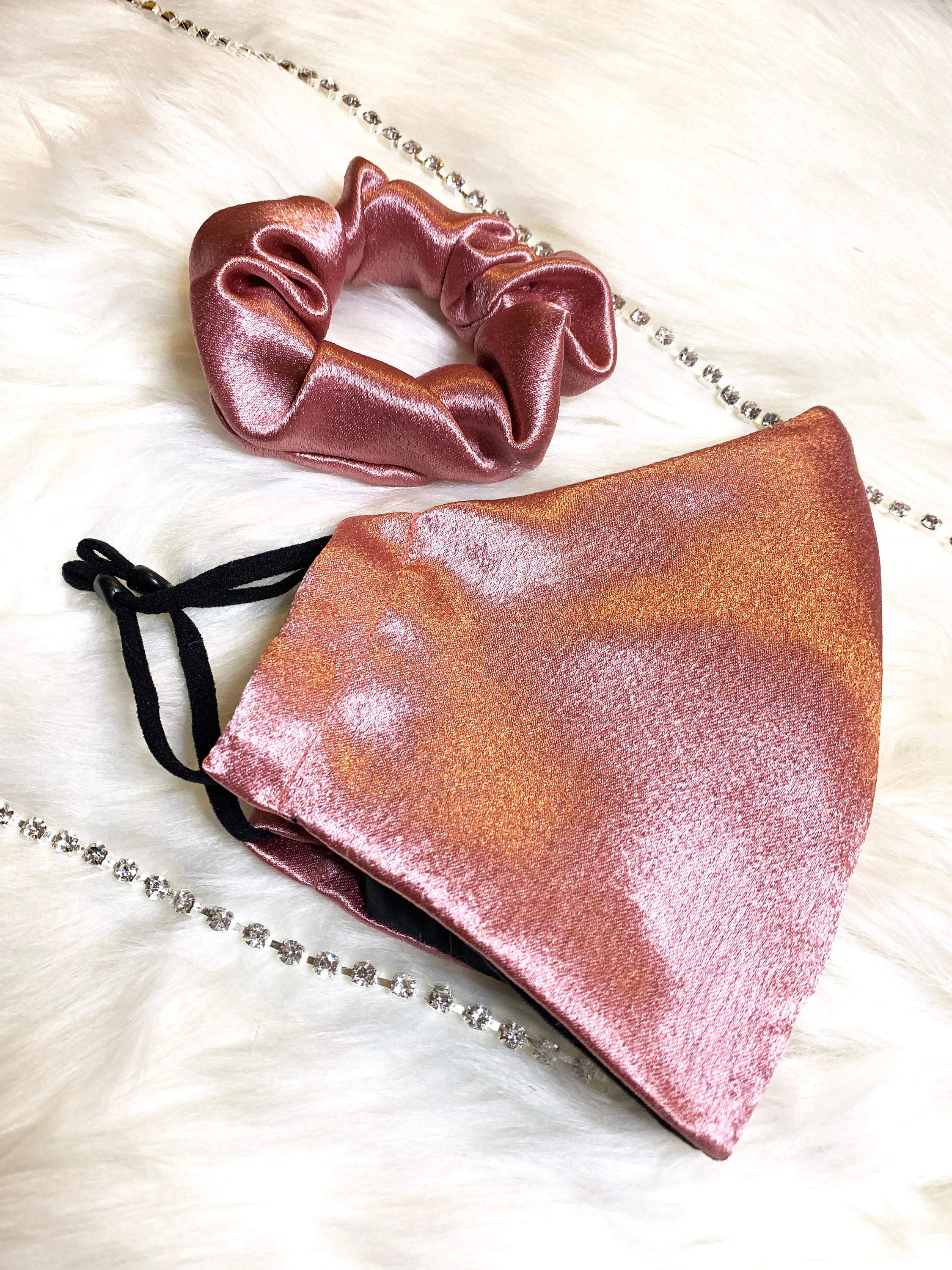 Satin Face Mask & Matching Satin Scrunchie BUNDLE, Filter Pocket, Nose ...