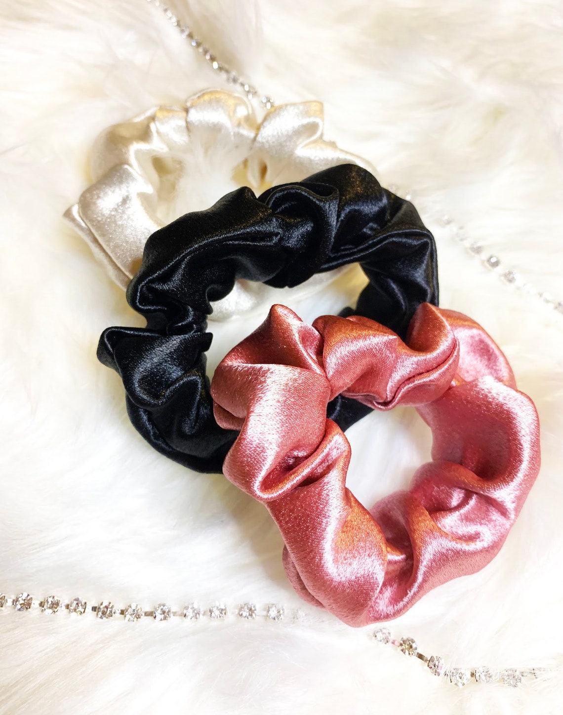 3 PACK Satin Scrunchies, Satin Hair Tie Bundle, Satin Ponytail Holder ...