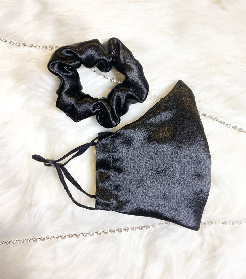 Satin Face Mask & Matching Satin Scrunchie BUNDLE, Filter Pocket, Nose ...