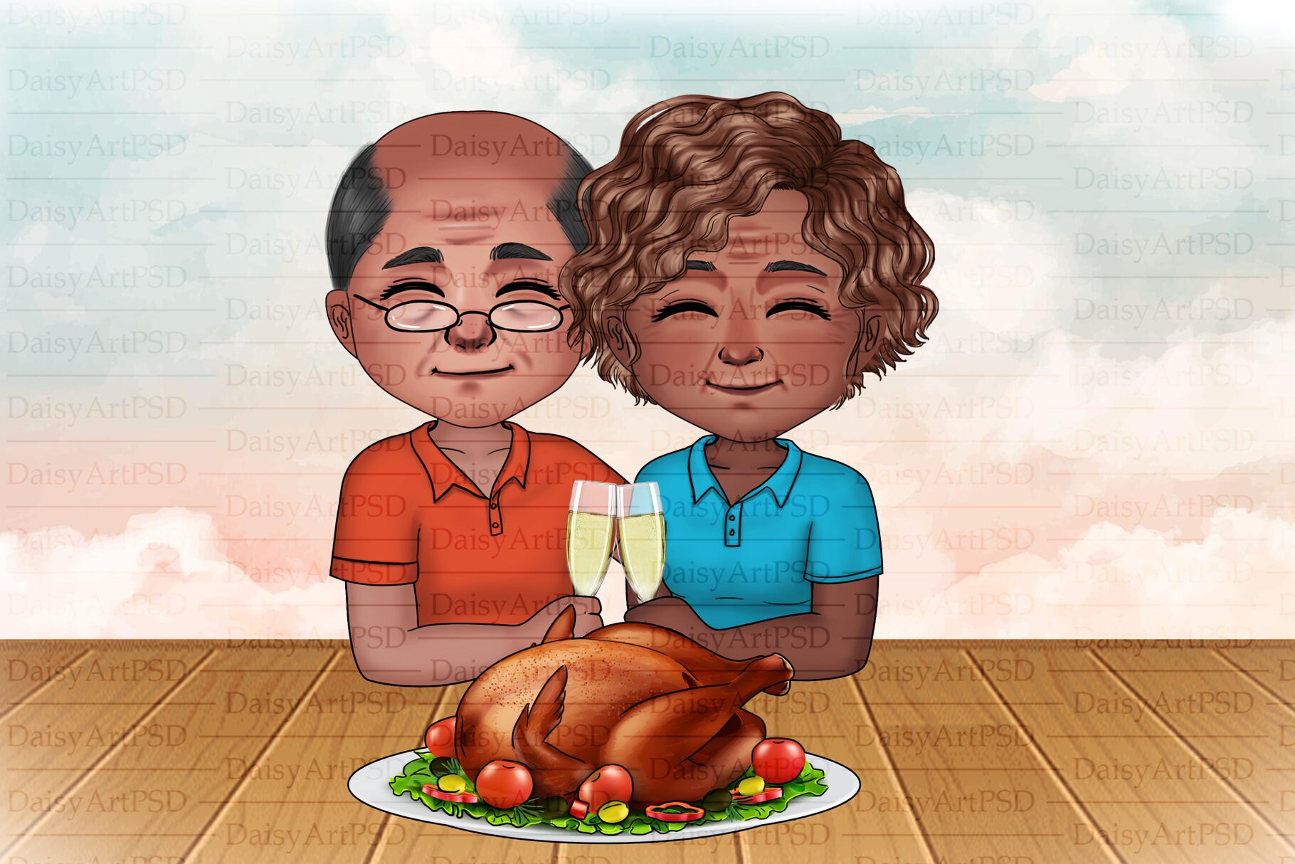 Grandparents Chibi Clipart: Grandpa and Grandma Portrait (digital ...