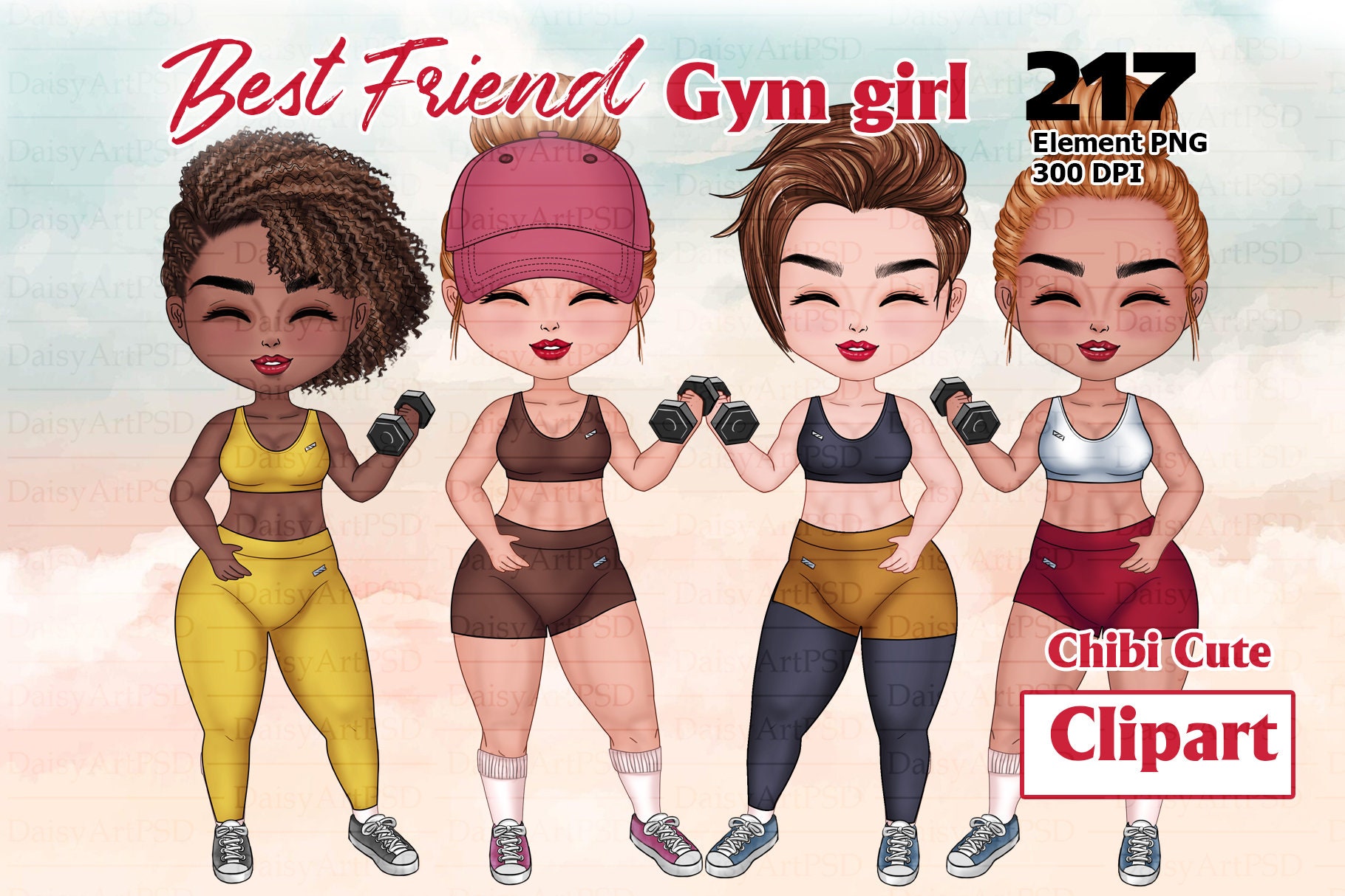 Gym Girls Chibi Clipart Sport Girl Best Friends Fitness | Etsy