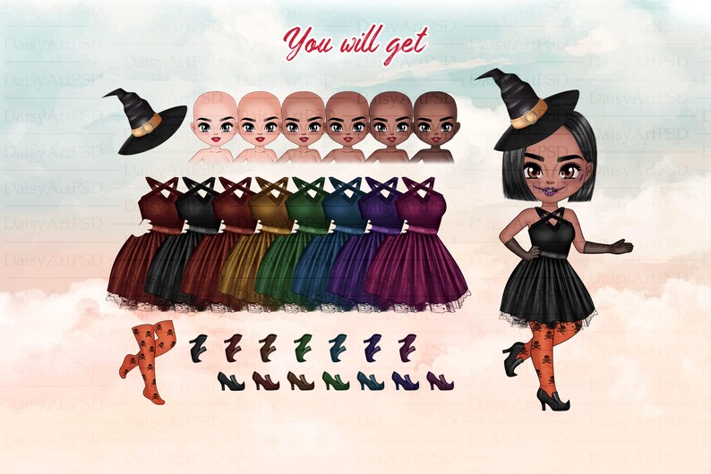 Best Friend Halloween Chibi Clipart Witch Sisters Cute - Etsy